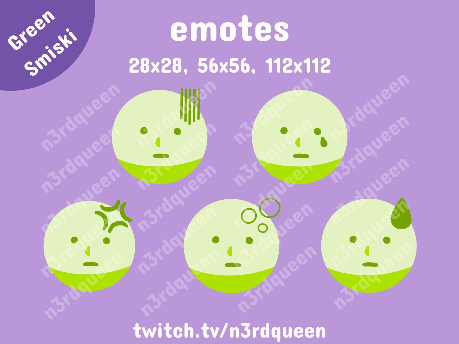 5x Green Smiski Upset (angry, Cry, Sweat, Down, Bubble) Cute Emotes ...