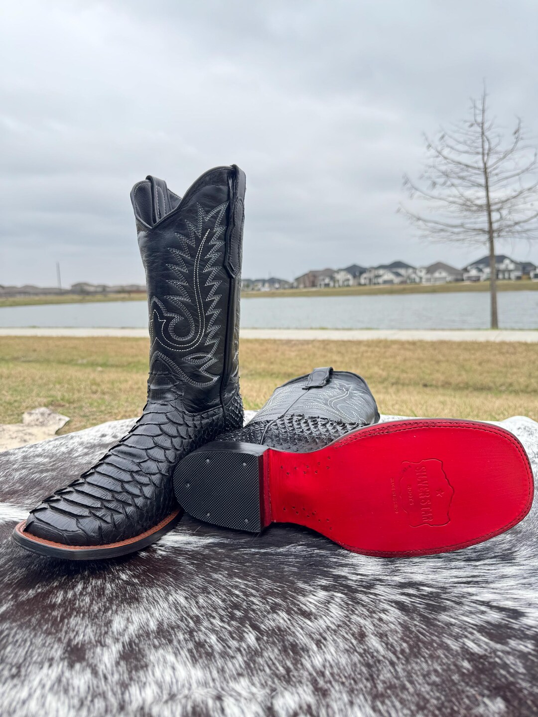 Men's Black Clone Python Leather Cowboy Boots - Etsy