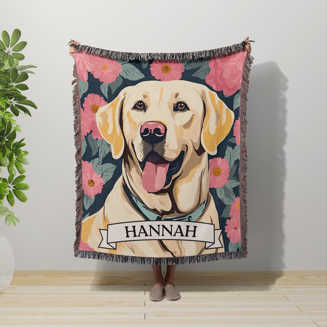 PERSONALIZED Yellow Labrador Dog Floral Woven Blanket Gift, Custom Lab ...