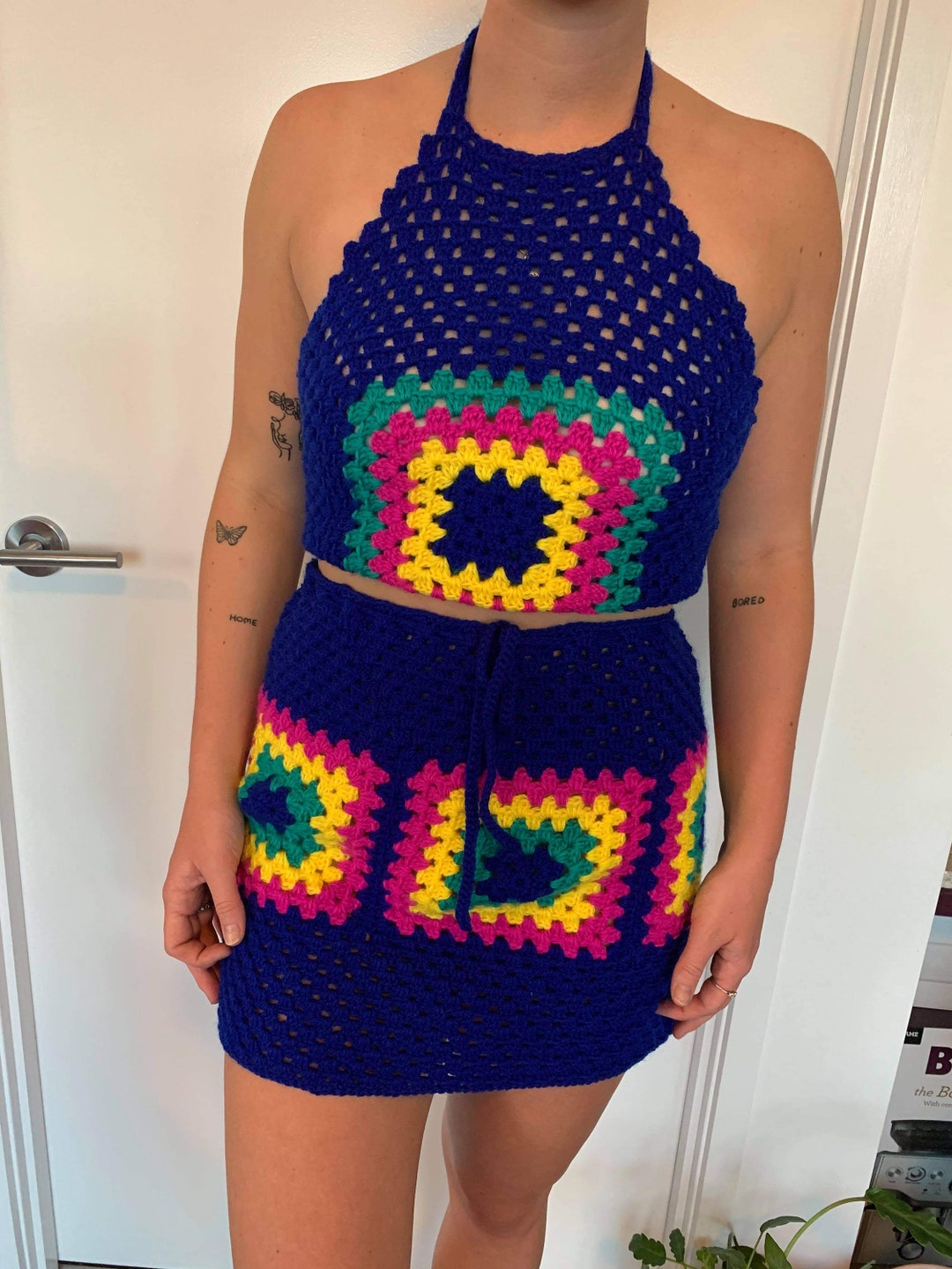 Crocheted Festival Skirt and Crop Top Blue - Etsy Australia