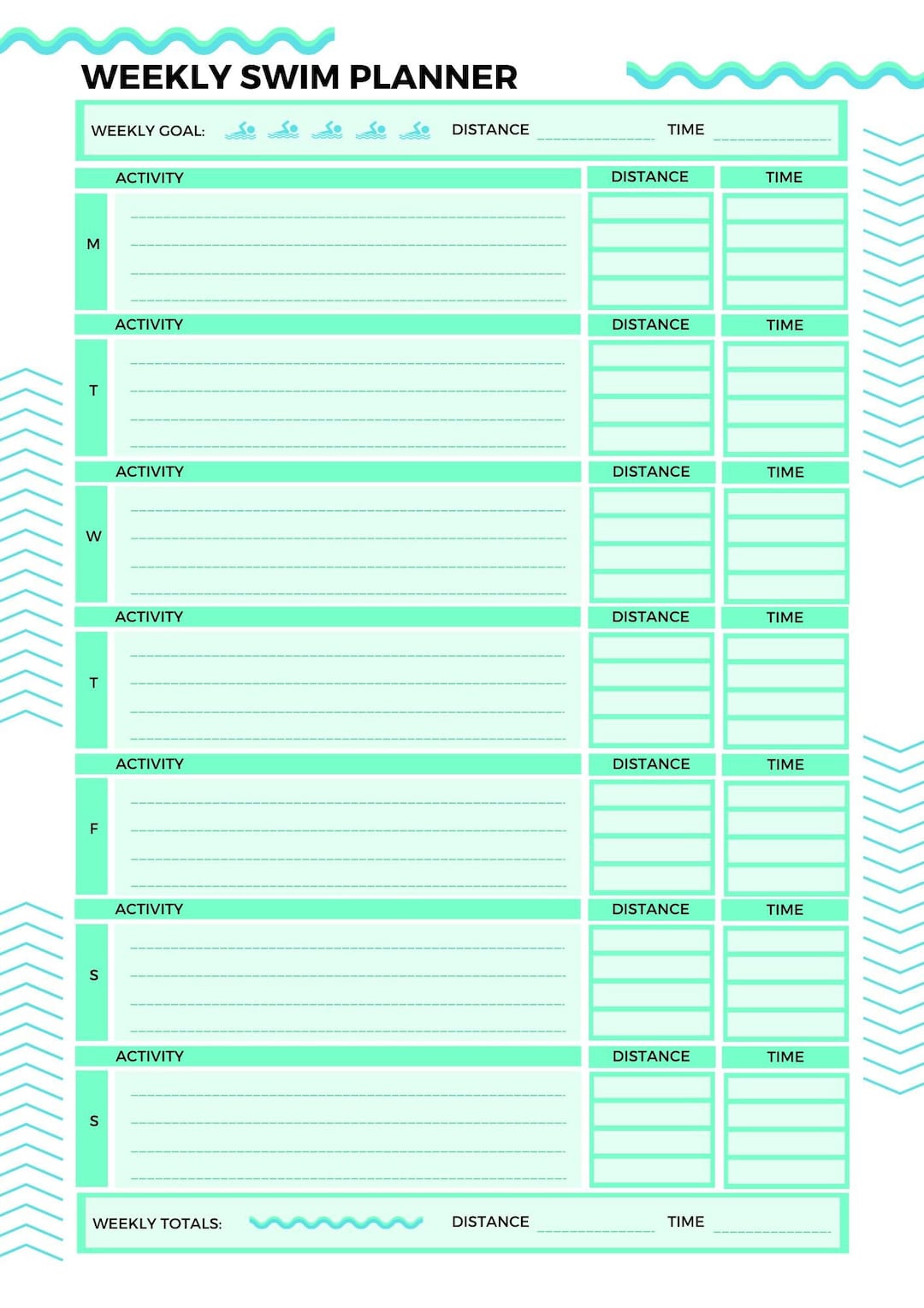 Swim Workout Tracker Printable, Daily Exercise Log, Fitness Journal ...