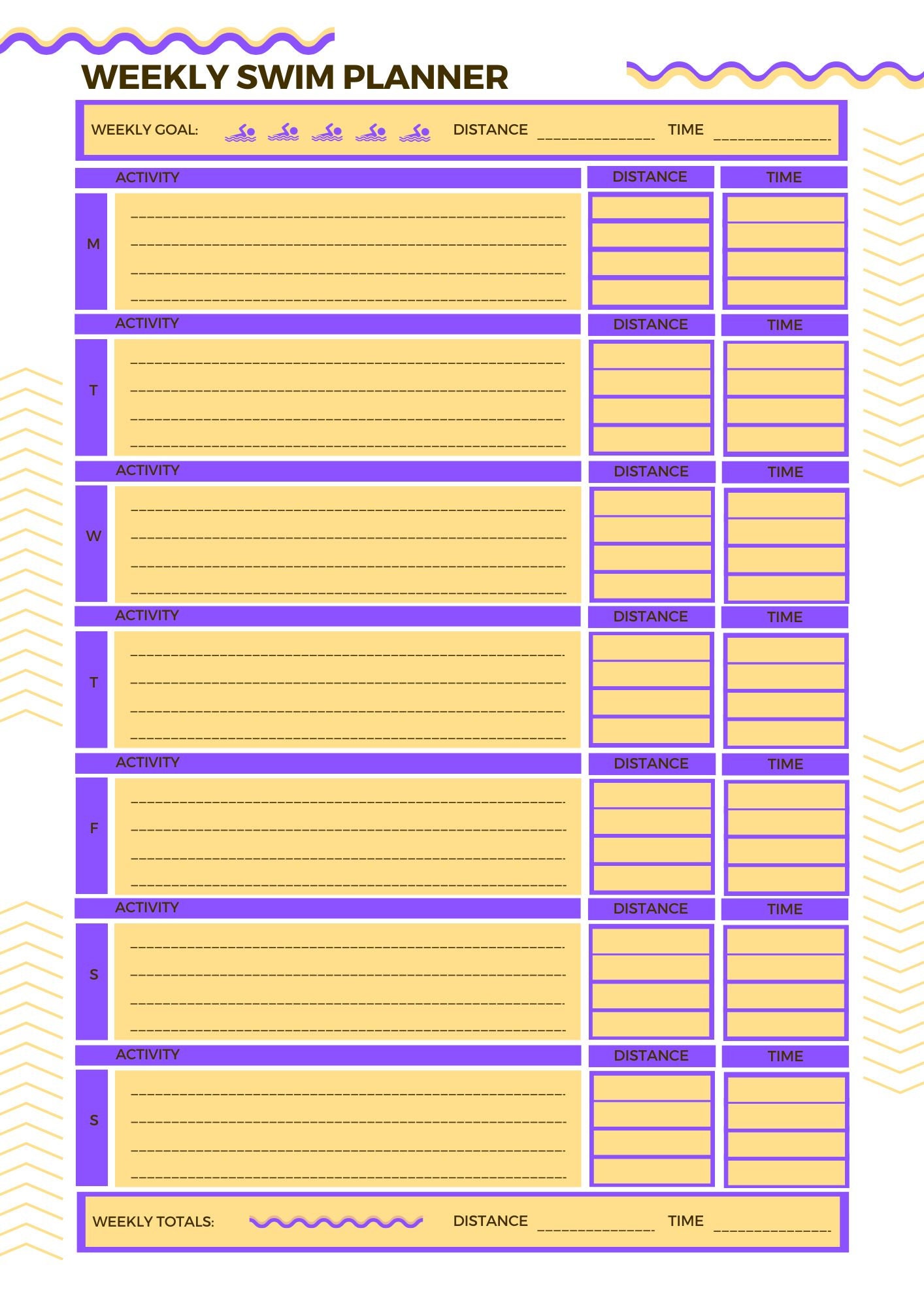 Swim Workout Tracker Printable, Daily Exercise Log, Fitness Journal ...