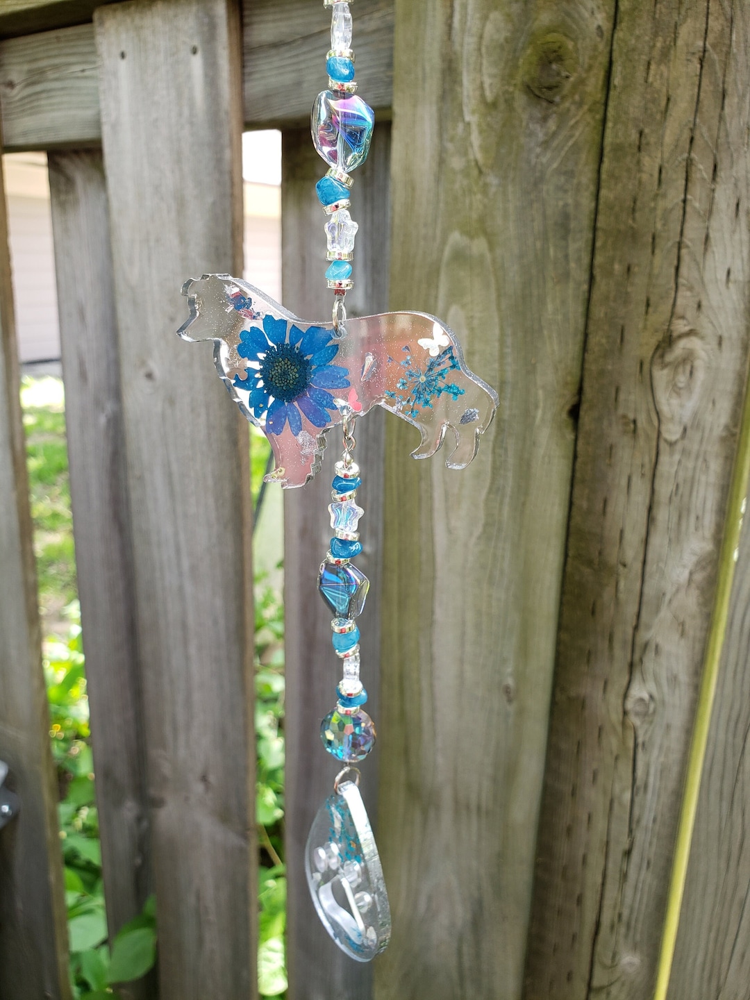 Border Collie Flower Light Catcher - Blues and Silver With Glass Beads ...