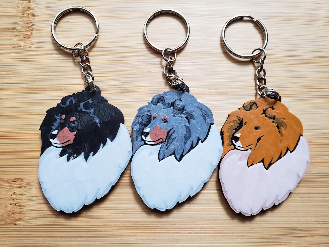 Sheltie Head Keychain - Shetland Sheepdog Tri-colour, Blue Merle, Sable ...