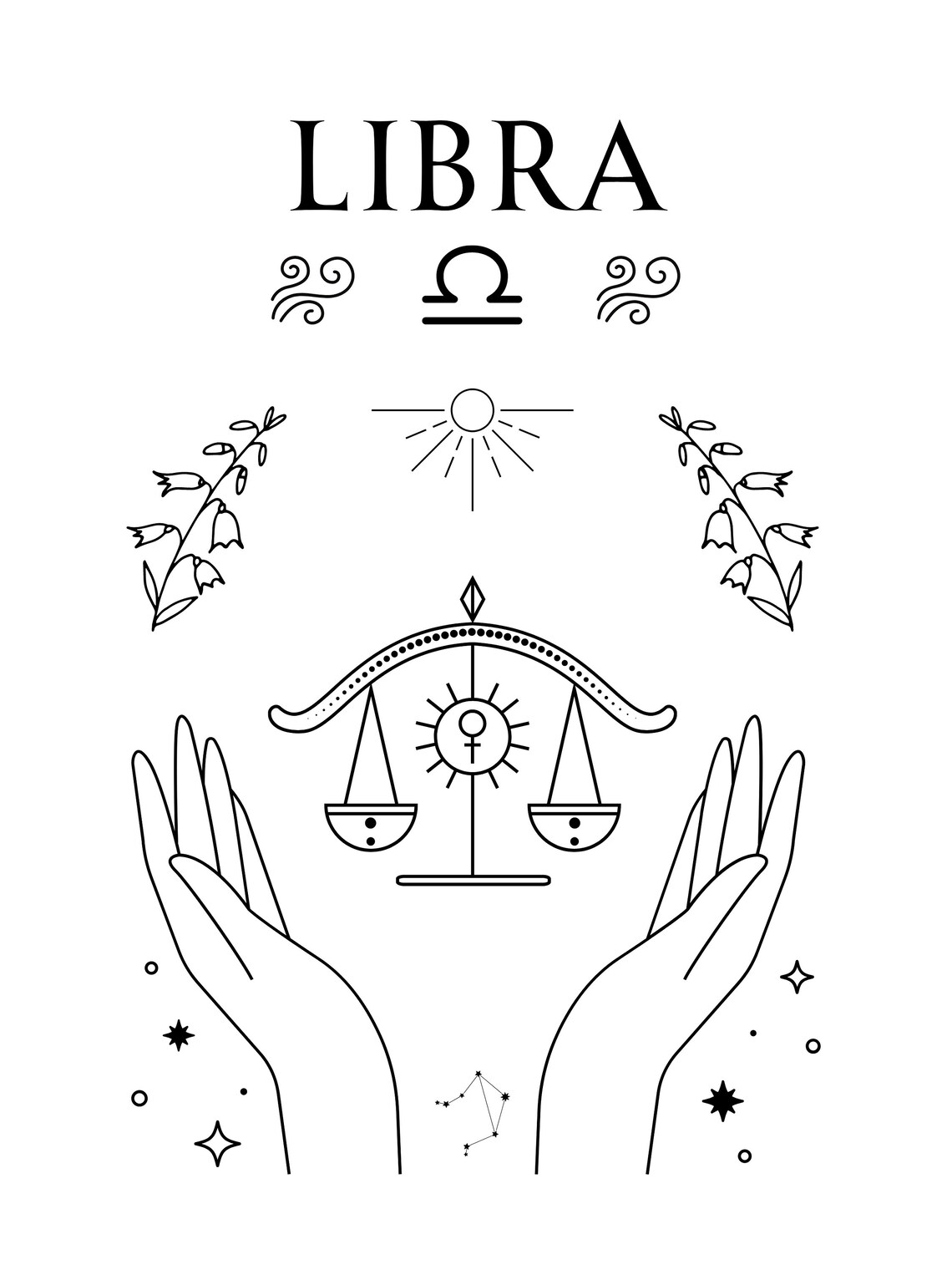 Libra Star Sign Instant Download Print, Zodiac Art Printable, Spiritual ...