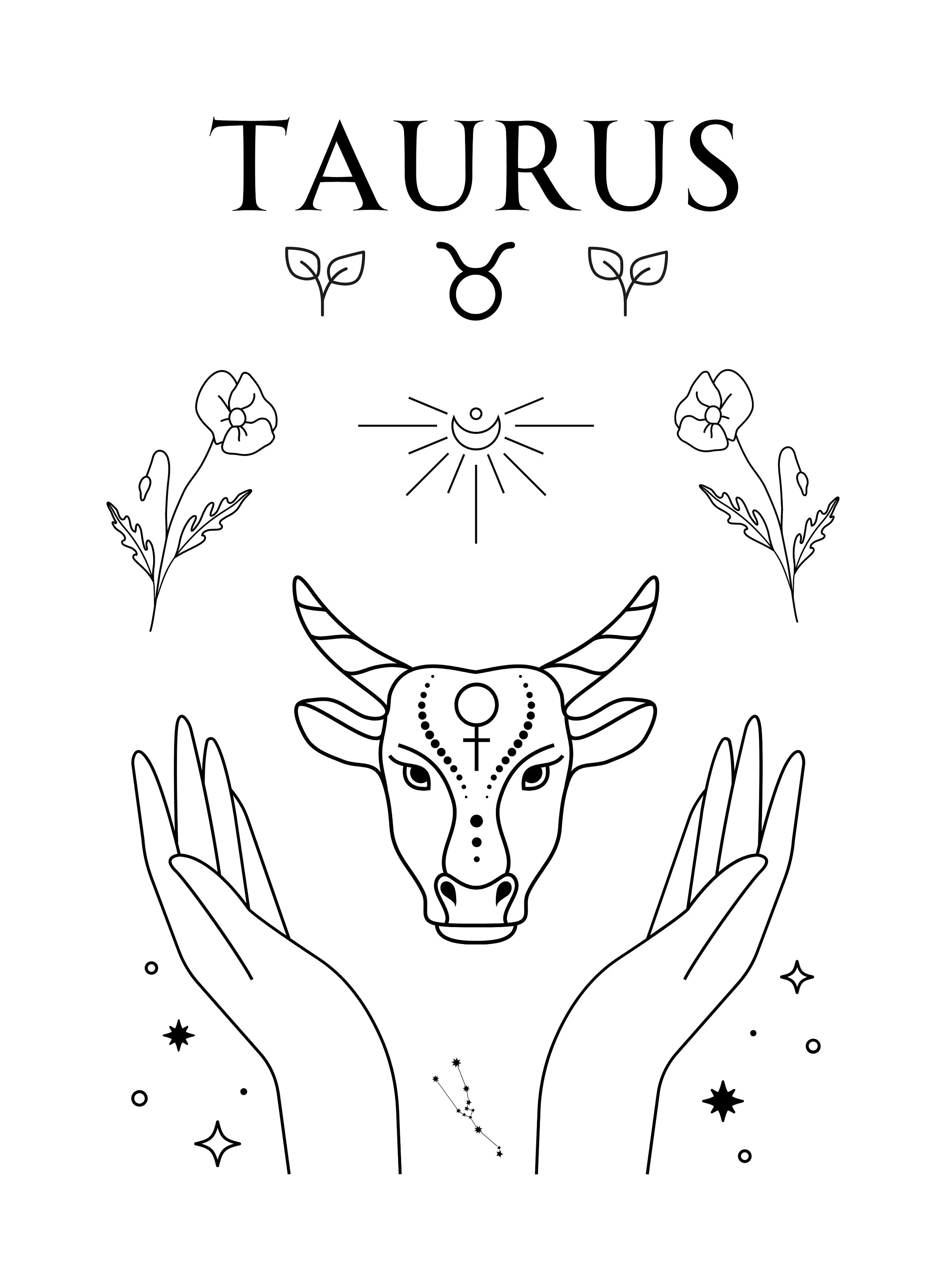 Taurus Star Sign Instant Download Print, Zodiac Art Printable ...