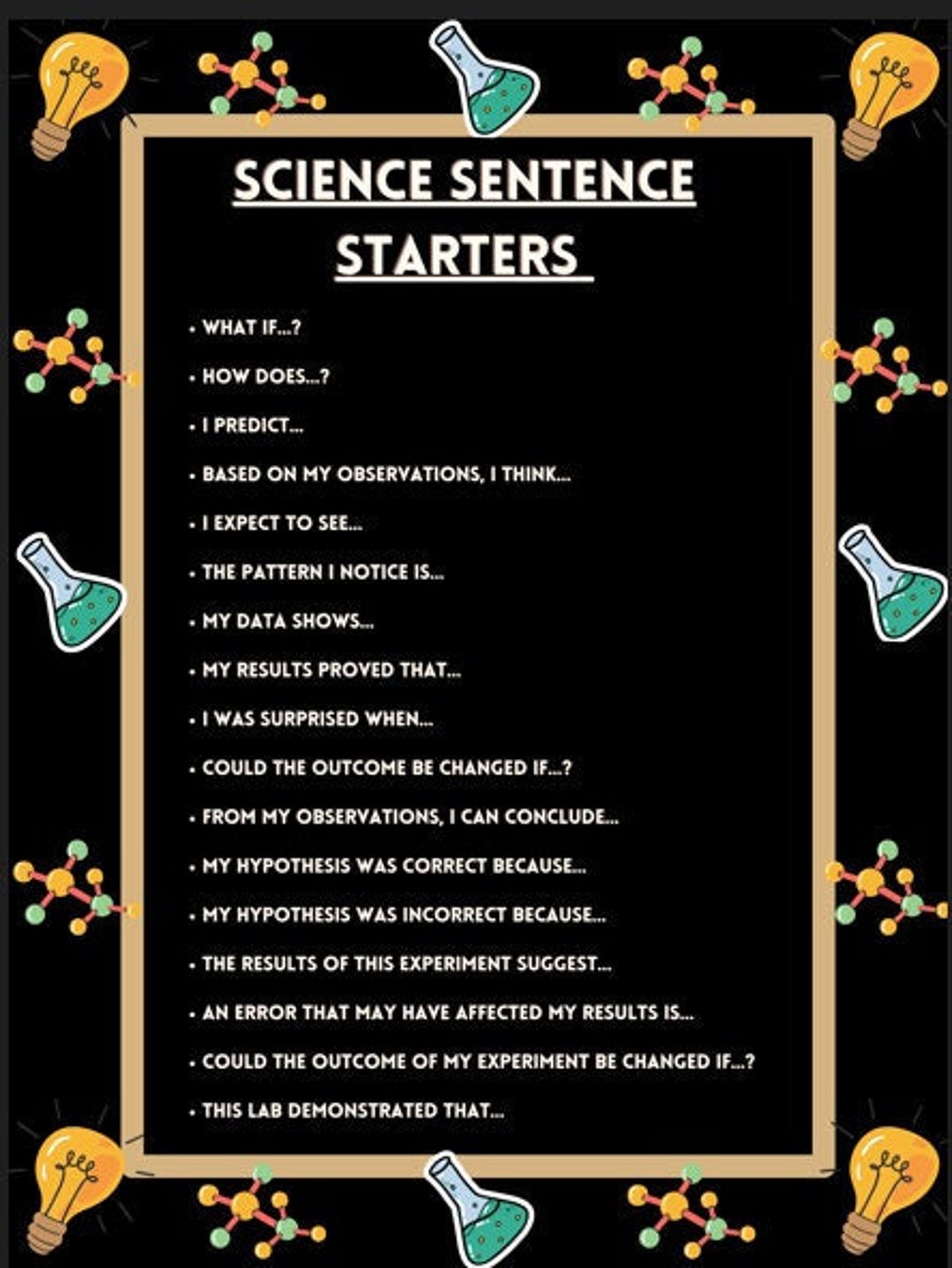 Scientific Sentence Starters Poster PNG. - Etsy