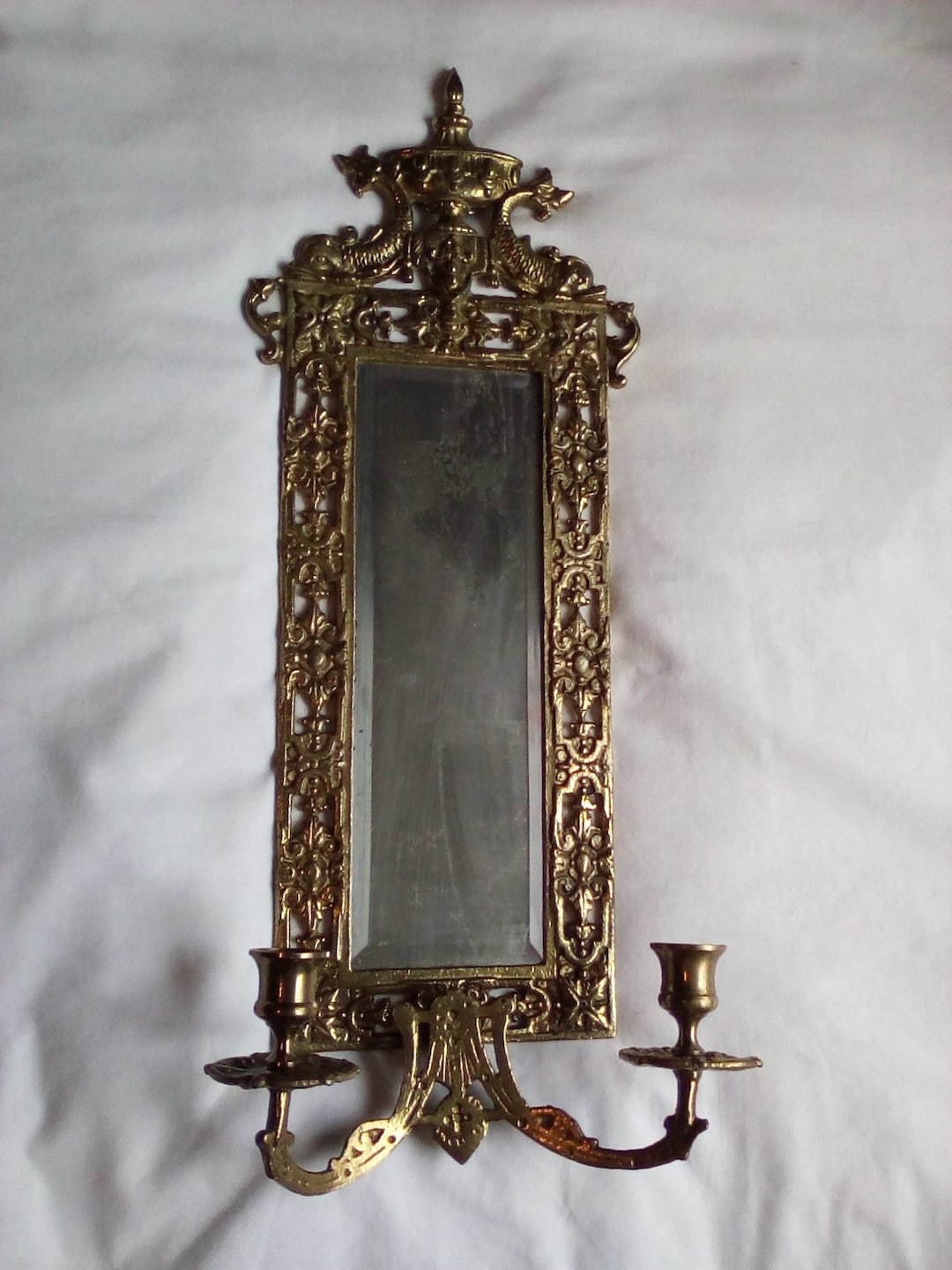 Antique Victorian Gilded Brass Double Candle Sconce Mirror - Etsy
