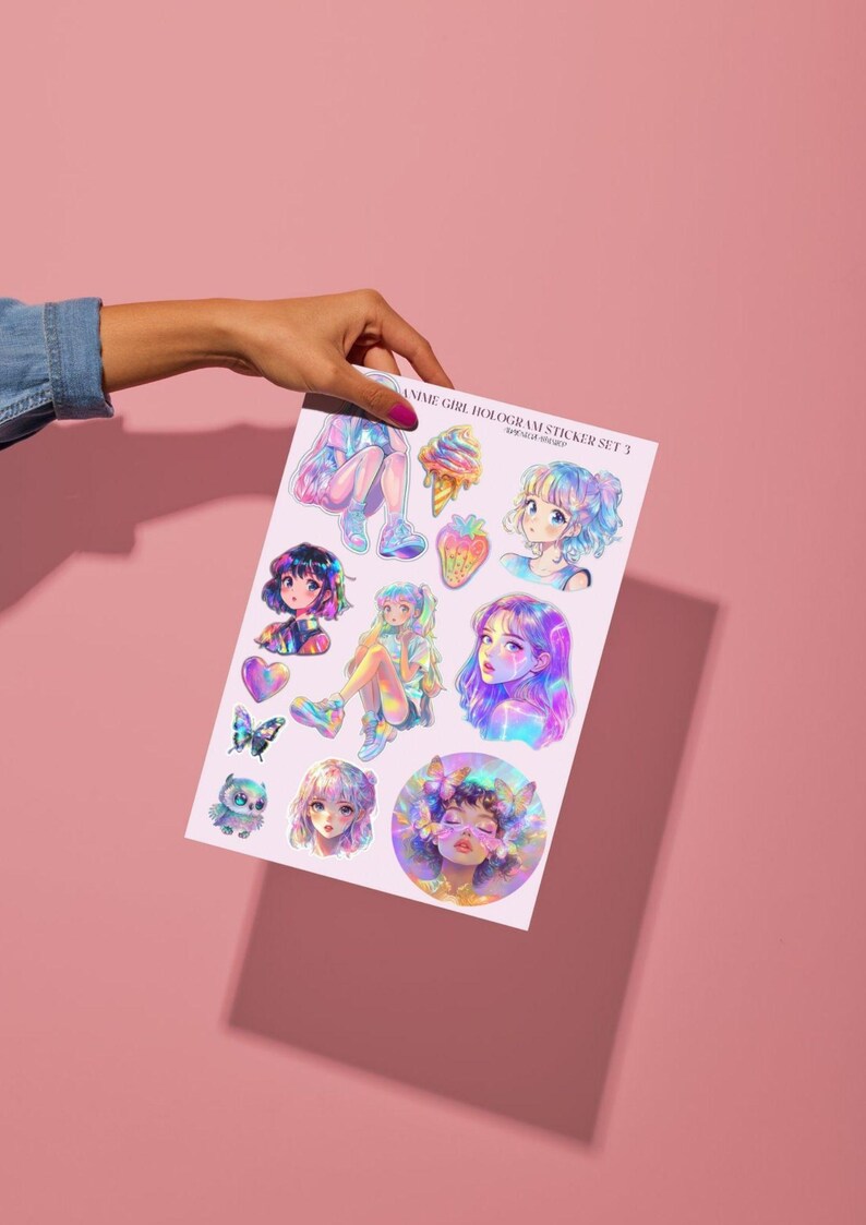 Anime Girl Holographic Sticker Set - Etsy