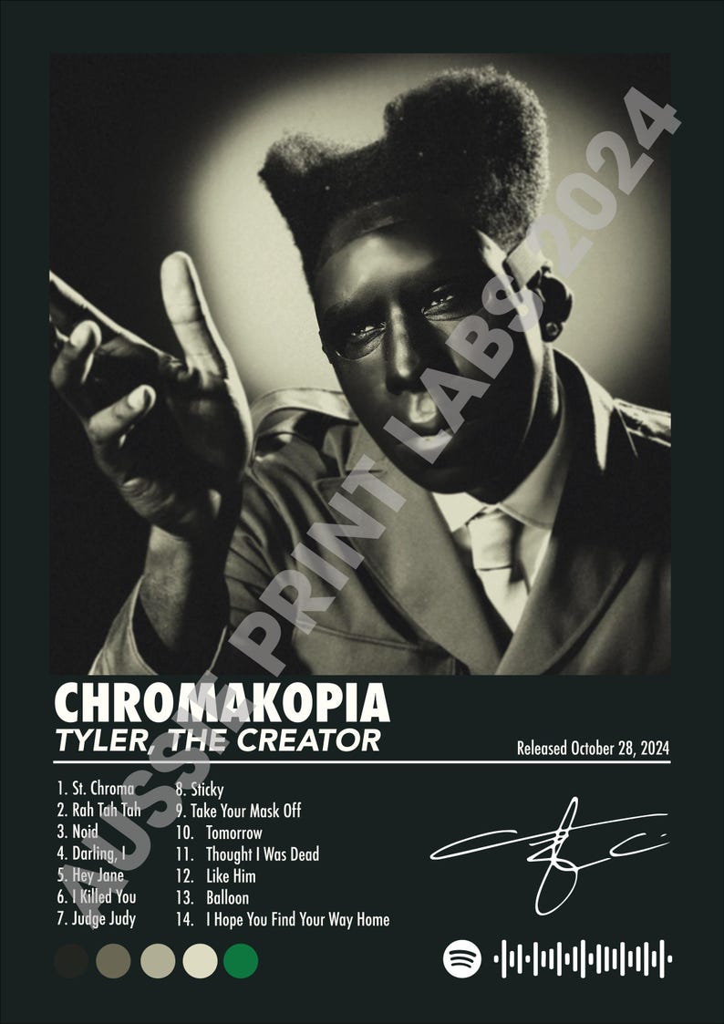 Tyler, the Creator Chromakopia Album Poster Full Tracklist & Signature ...