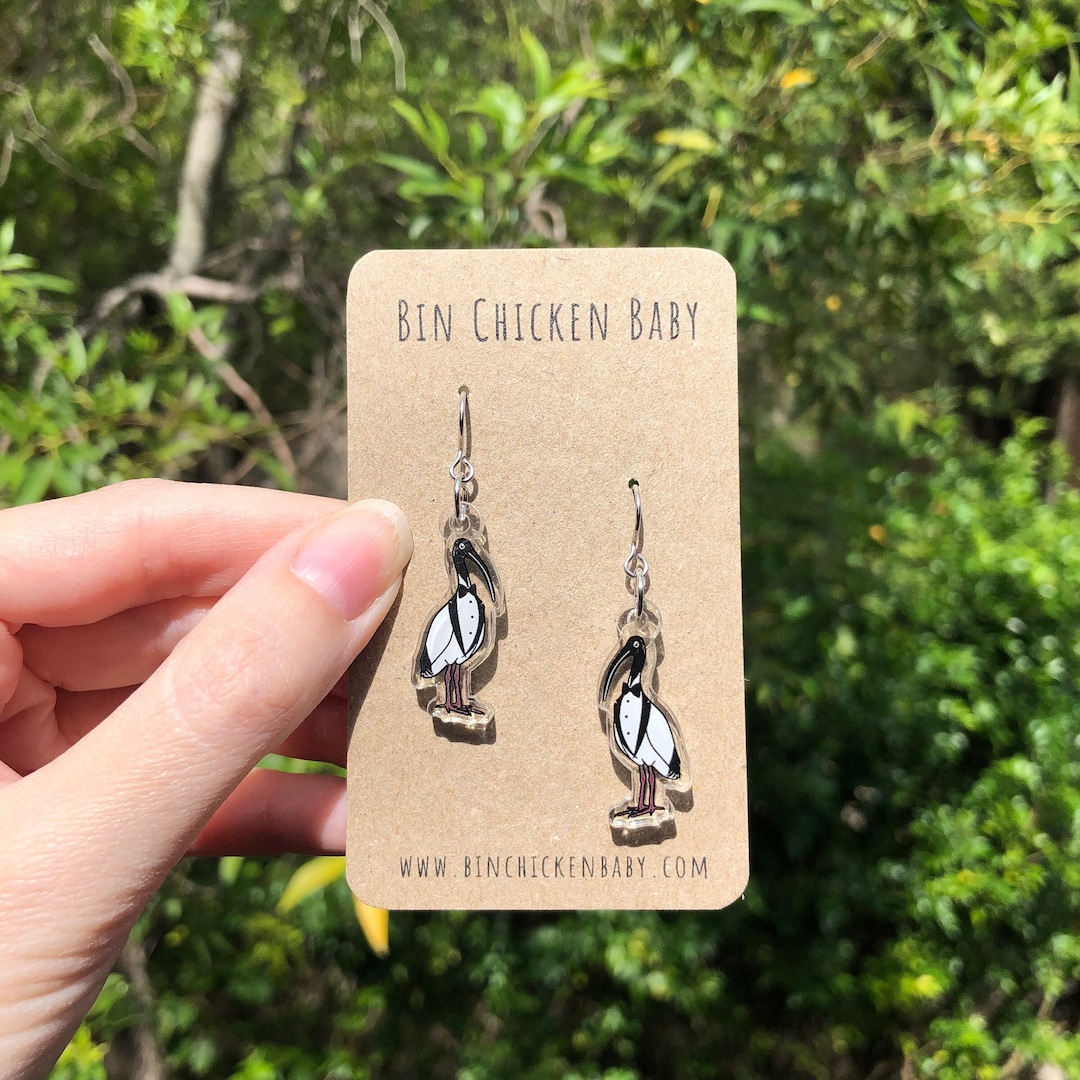 Mini Tuxedo Bin Chicken Earrings Made of Eco Friendly Recycled Acrylic Cute Lightweight ...