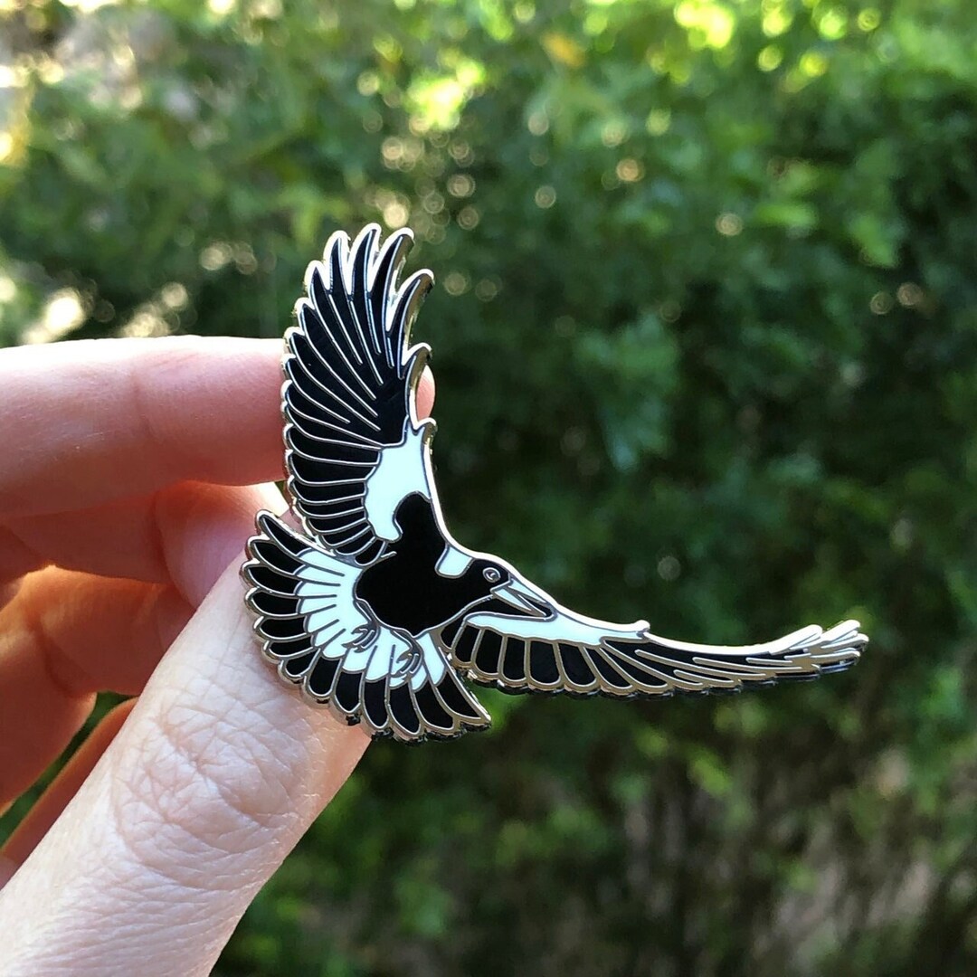 Australian Magpie Pin Made of Hard Enamel | Swooping Magpie Metal Lapel ...
