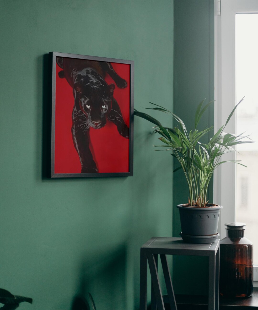 Black Panther Poster Bold Elegance on Red Background | Satin Art Print ...