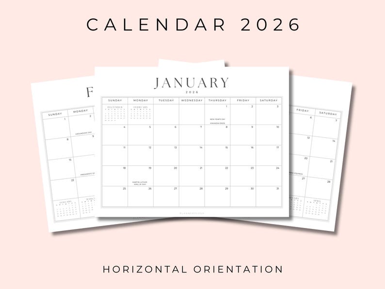 2026 Printable Calendar: Horizontal Wall Planner With Holidays (digital ...
