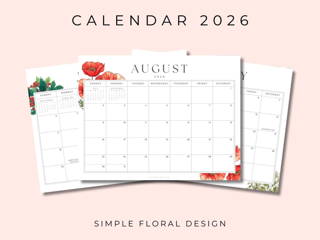2026 Floral Calendar Printable: Digital Planner Pages (PDF & PNG ...