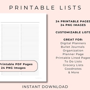 Printable List & Note Pages | To-do List | Lined Paper | Grocery List ...