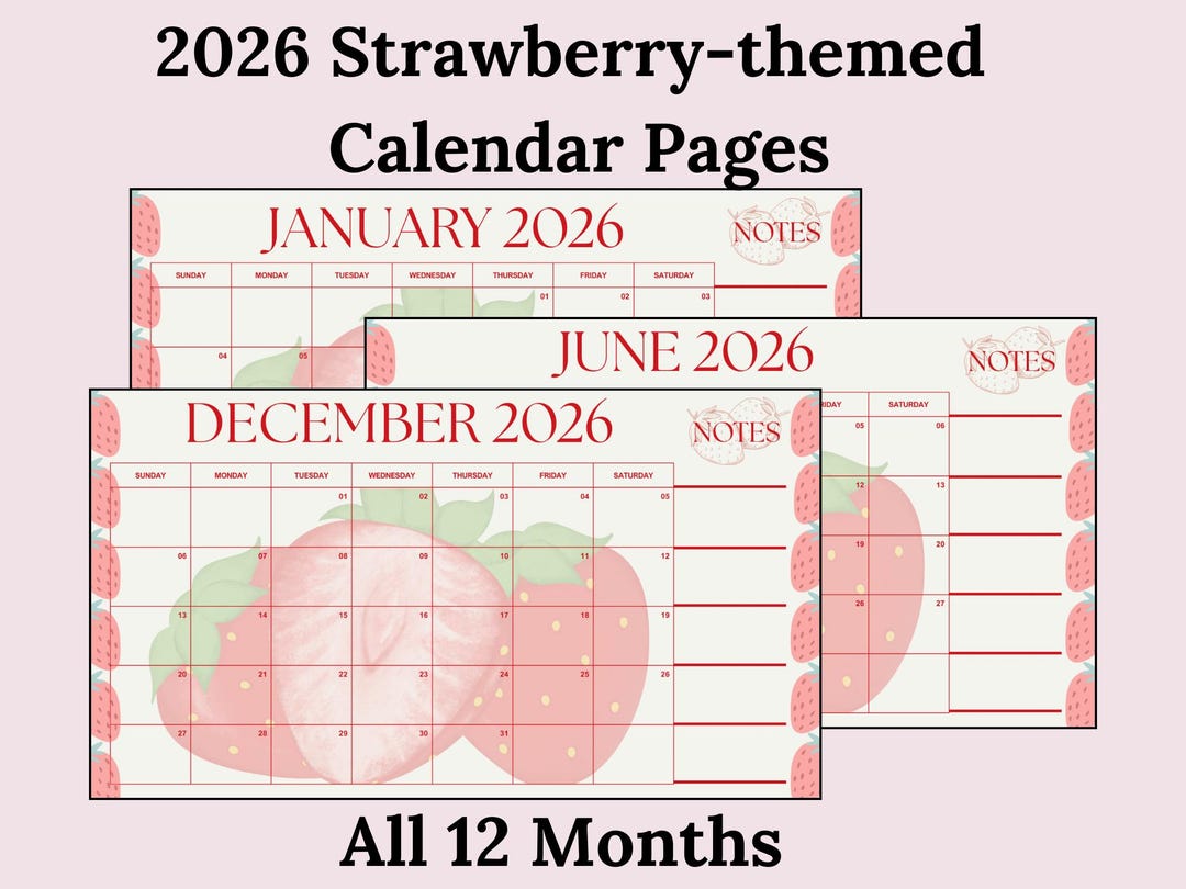 Strawberry Themed Calendar 2026 Full Year - Etsy