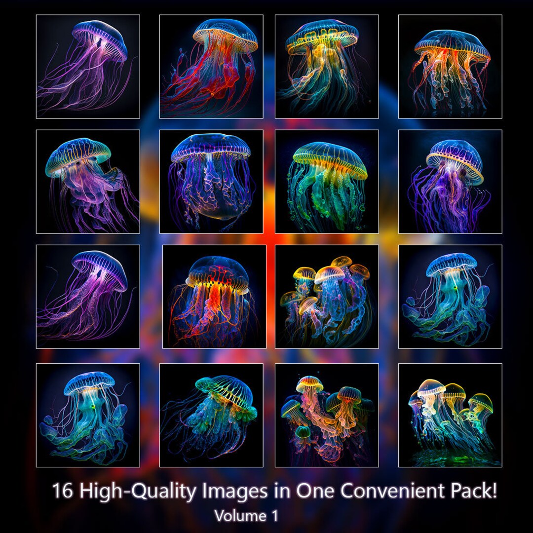 Bioluminescent Jellyfish Portraits, 16-image Pack, Volume 1 - Etsy