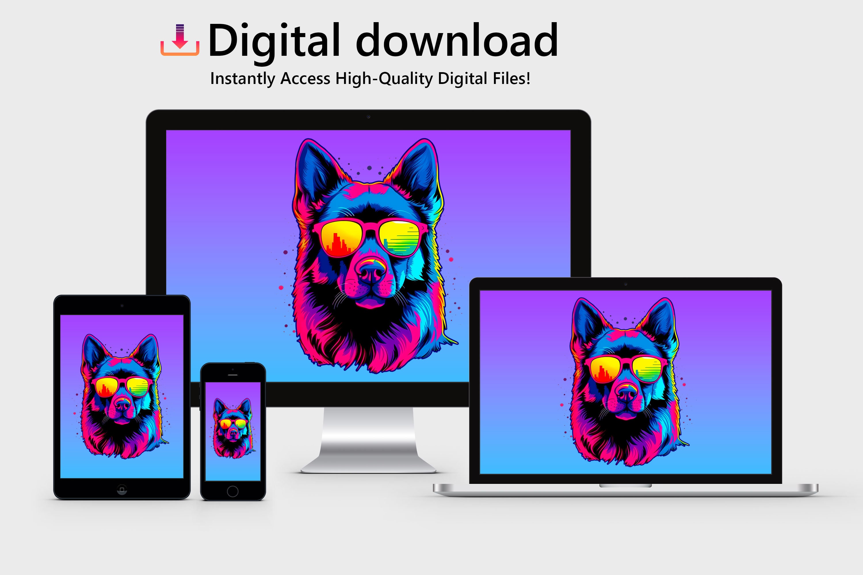 Synthwave German Shepherd SVG & PNG Digital Art for Custom - Etsy
