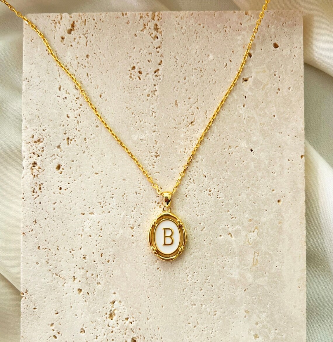 Vintage Gold Initial Necklace: Personalized Enamel Letter Pendant ...