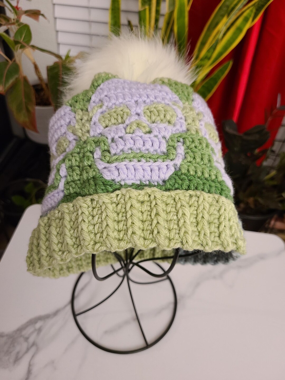 Skull Pom-pom Bucket Beanie in Men.s Pride With White Puff - Etsy