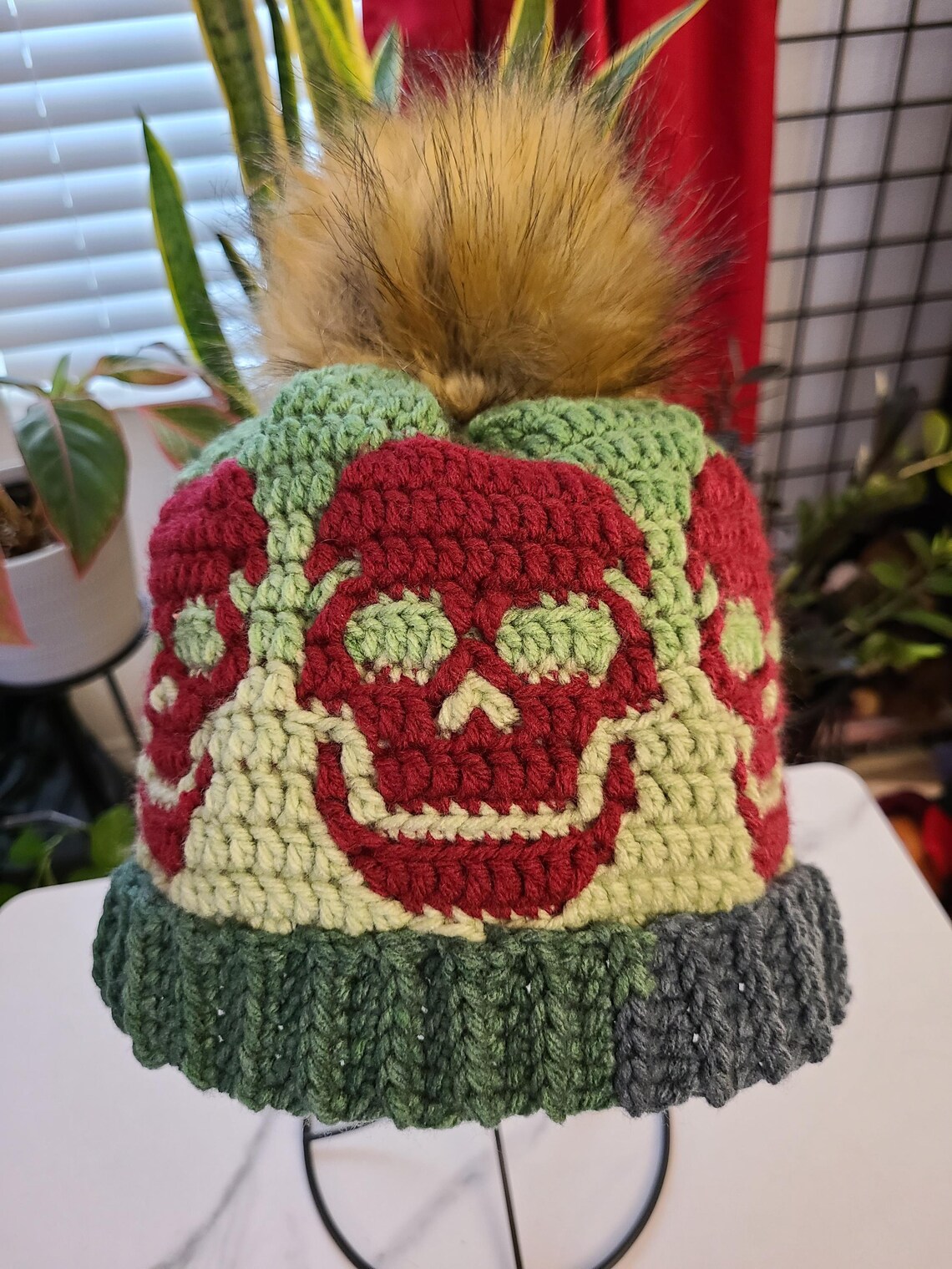 Skull Pom-pom Bucket Beanie in Holiday Colors - Etsy