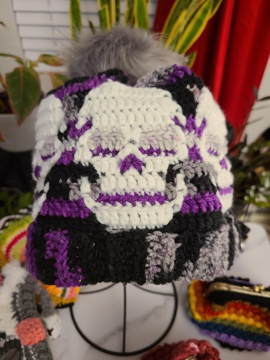 Skull Pom-pom Bucket Beanie in Ace Pride/white Skulls - Etsy