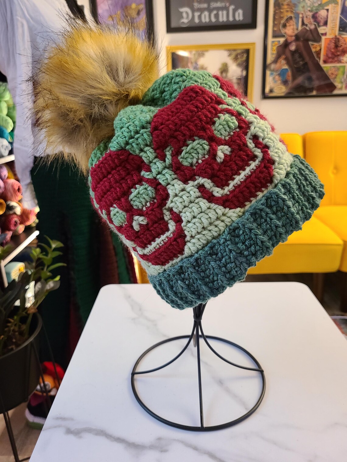 Skull Pom-pom Bucket Beanie in Holiday Colors - Etsy