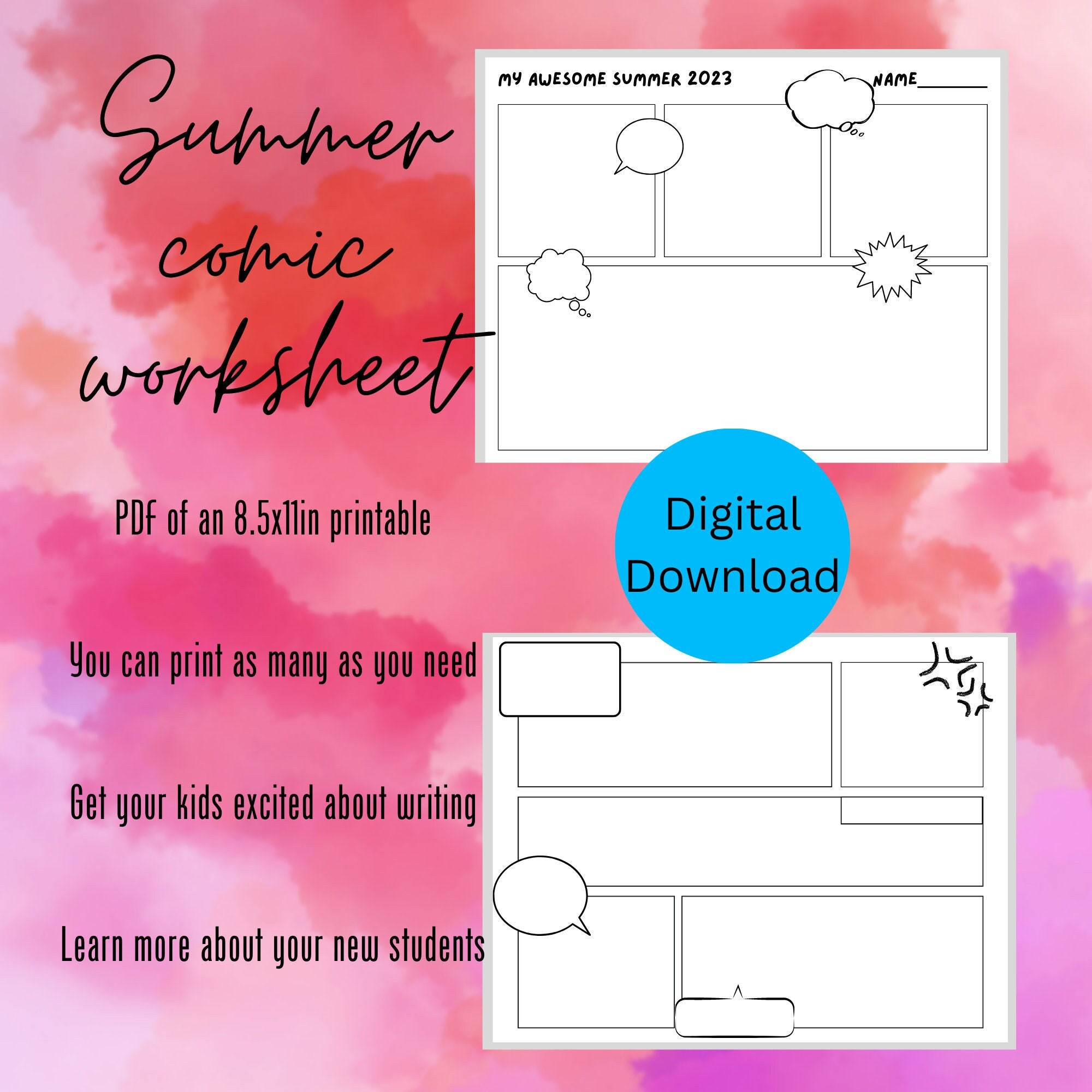 Comic Strip Worksheet for Back to School, Tell Me About Your Summer ...