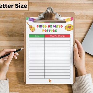 Cinco De Mayo Potluck Sign up Sheet, Food Sign up Sheet, Printable Sign ...