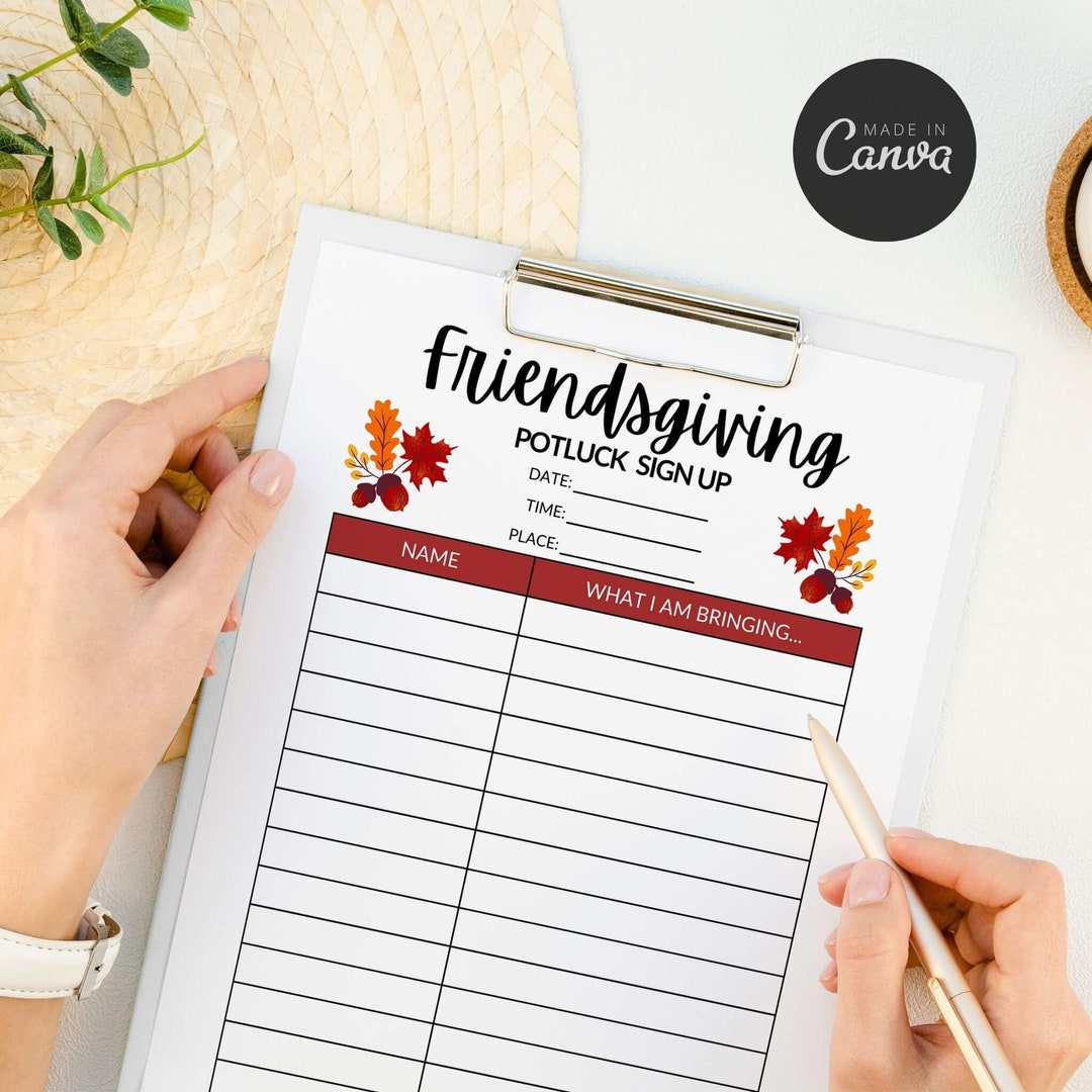 Thanksgiving Potluck Sign up Sheet for Friendsgiving, Editable Canva ...