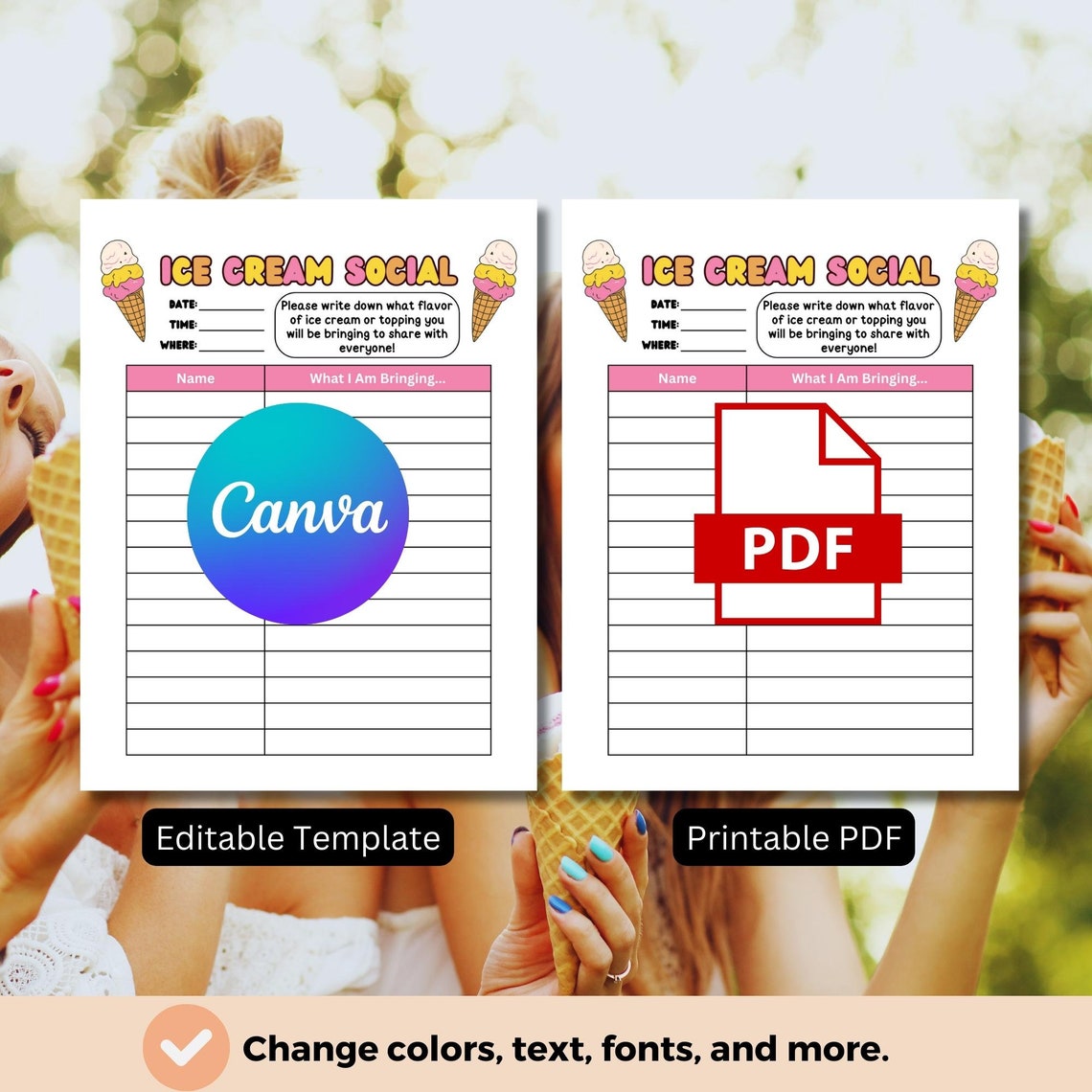 Ice Cream Social Sign up Sheet, Potluck Sign up Sheet, Printable Sign ...
