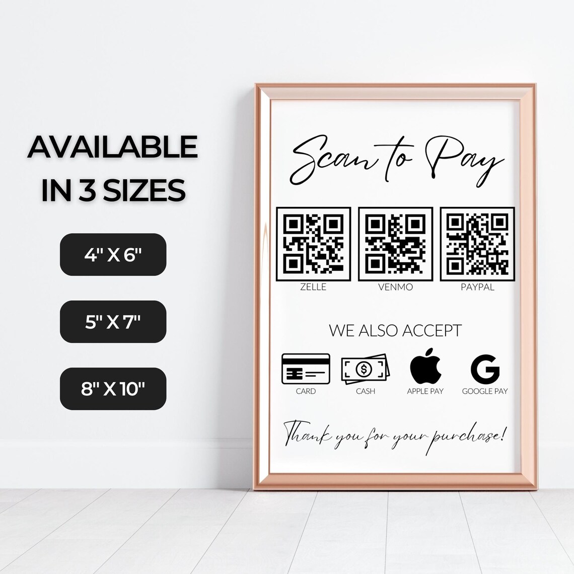 Editable Scan to Pay Template, QR Code Sign, Small Business Printable ...