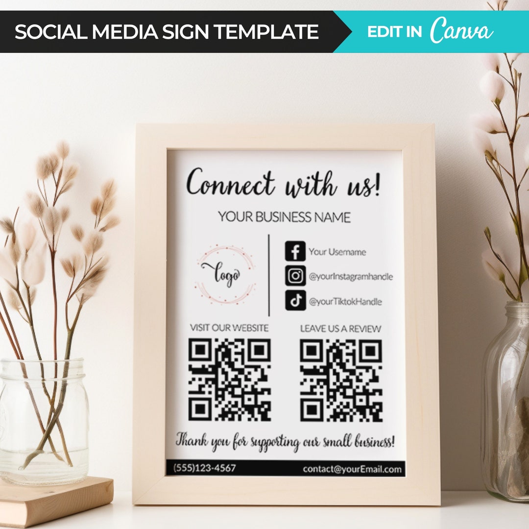 Social Media QR Code Sign Template Small Business Sign - Etsy
