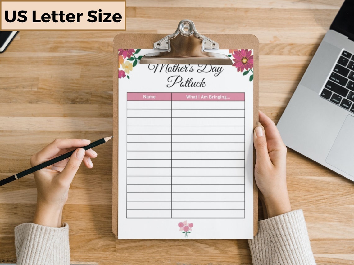 Mothers Day Potluck Sign up Sheet, Food Sign up Sheet, Printable Sign ...