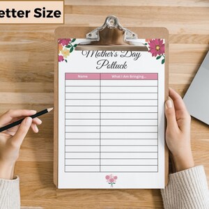 Mothers Day Potluck Sign up Sheet, Food Sign up Sheet, Printable Sign ...