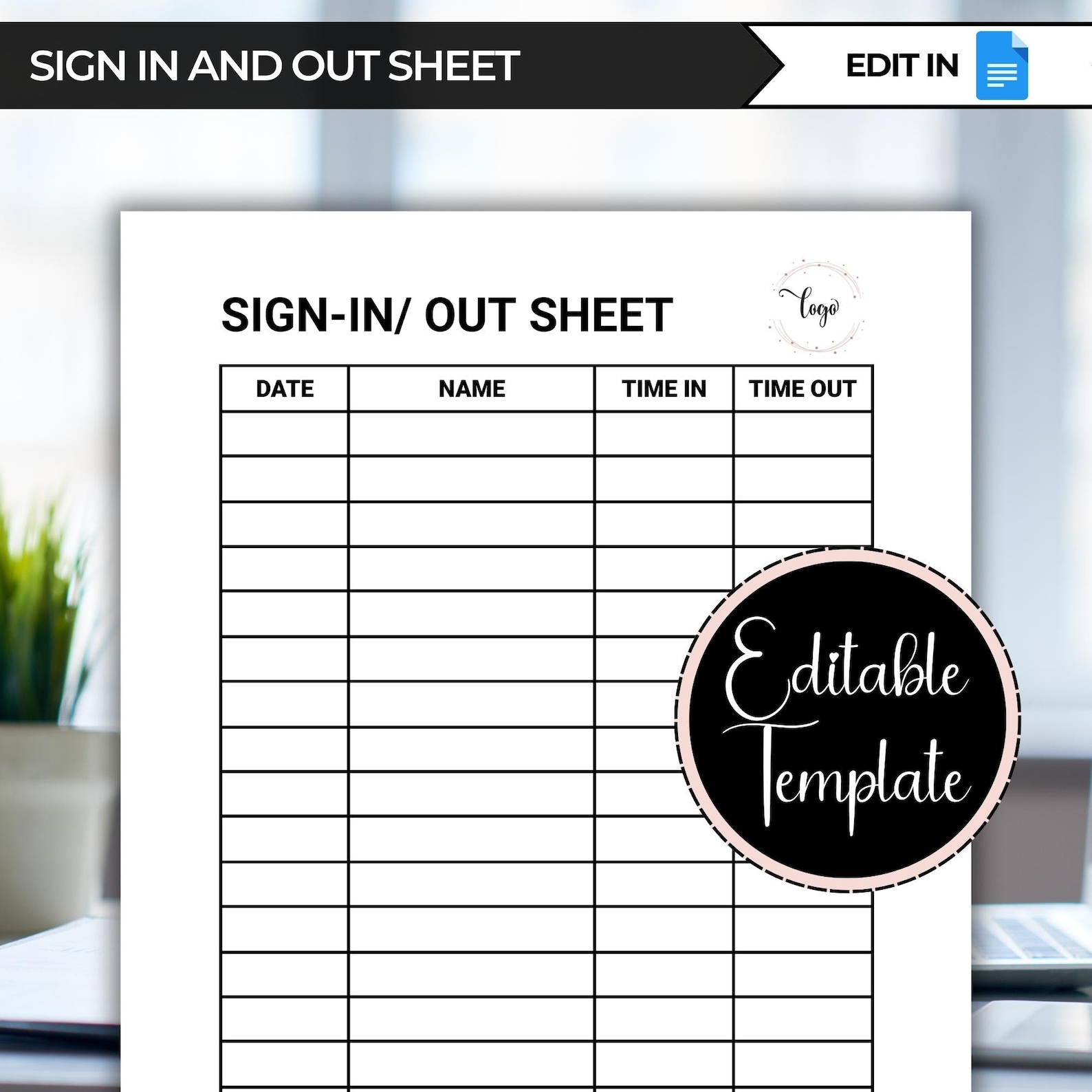 Google Docs Sign in Sheet Template, Sign in Sheet With Time, Printable ...