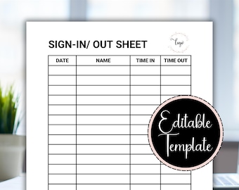Sign in Sheet With Time, Printable Sign in Template for Front Desk ...