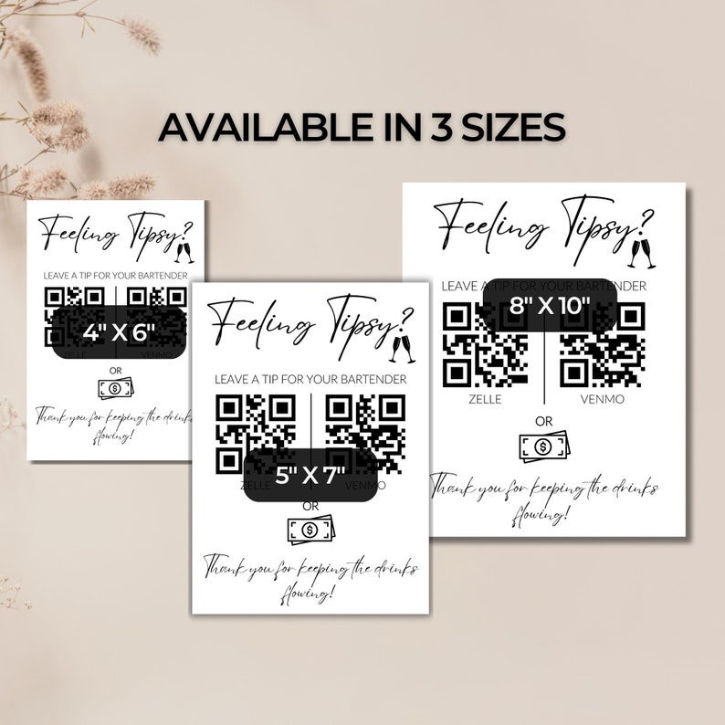 Bartender Tip Sign Zelle, QR Code Sign, Editable Tip Jar Sign Template ...