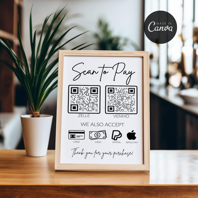 Editable Scan to Pay Sign Template, Small Business Payment (digital ...