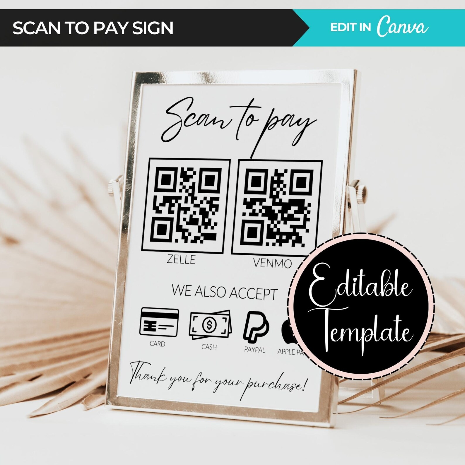 QR Code Sign Editable Scan to Pay Template Printable QR Code - Etsy