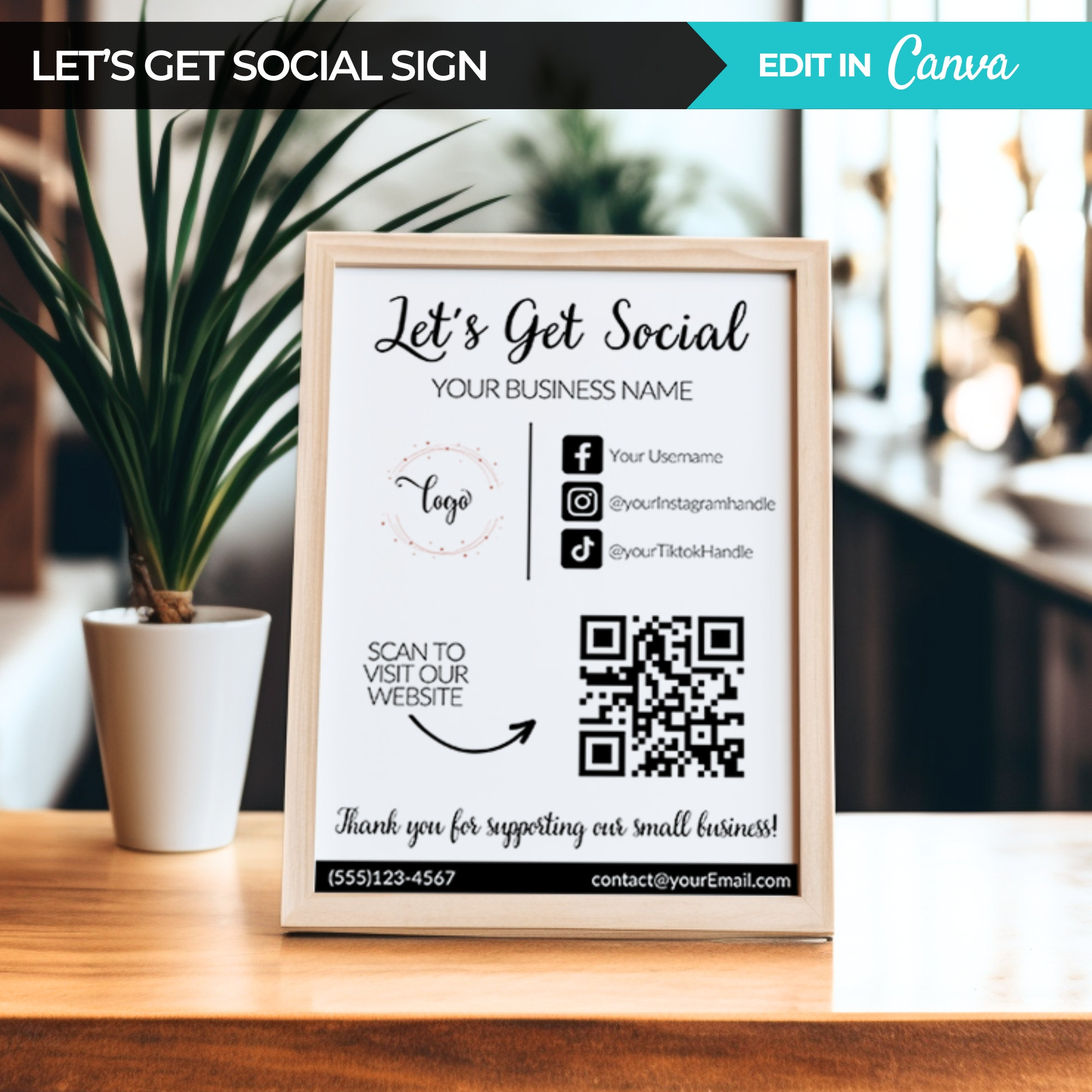 Lets Get Social QR Code Sign Template, Small Business Sign Templates ...
