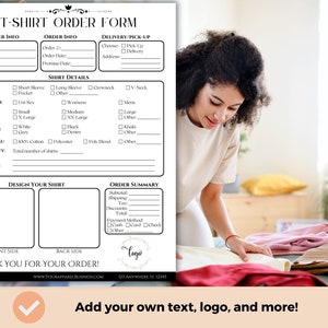 Apparel Order Form, Editable Clothing Order Form, T Shirt Order Form ...