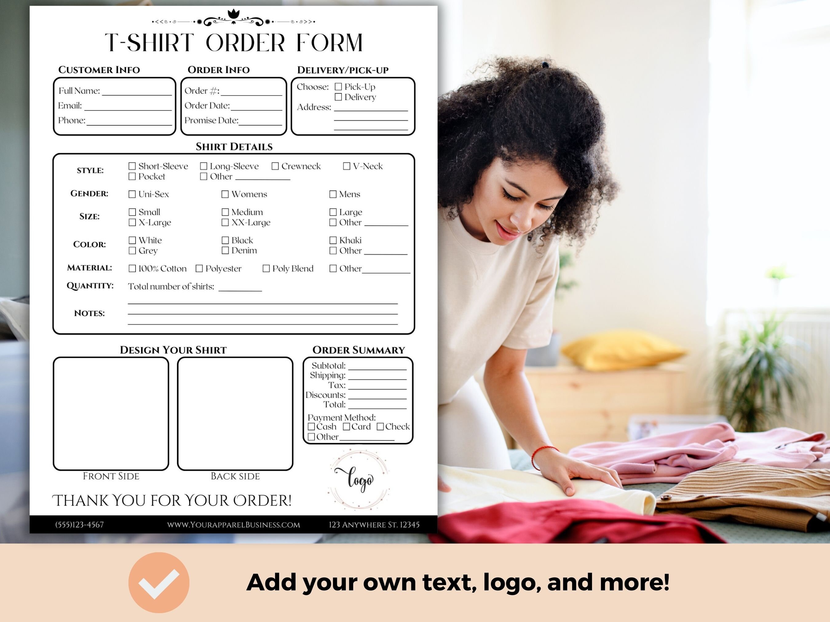 Apparel Order Form, Editable Clothing Order Form, T Shirt Order Form ...