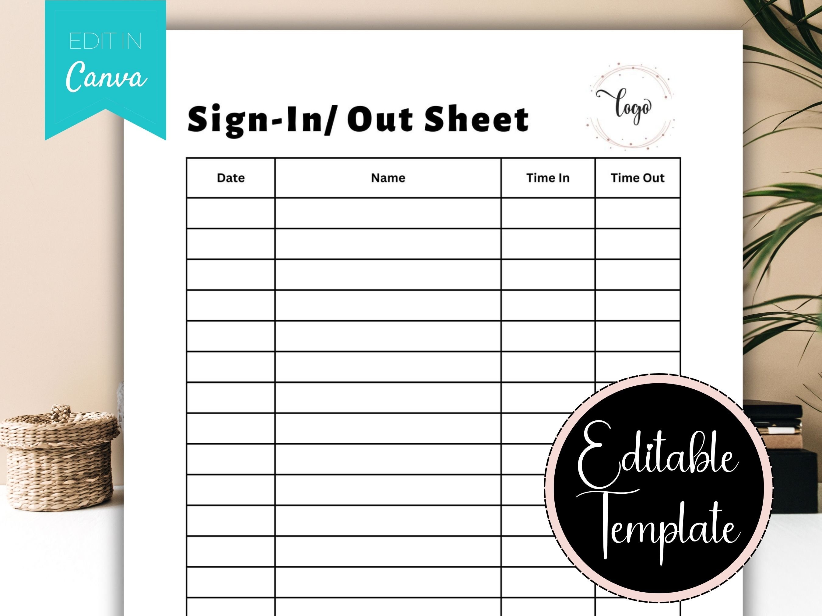 Sign in Sheet With Time Printable Sign in Template for Front - Etsy ...