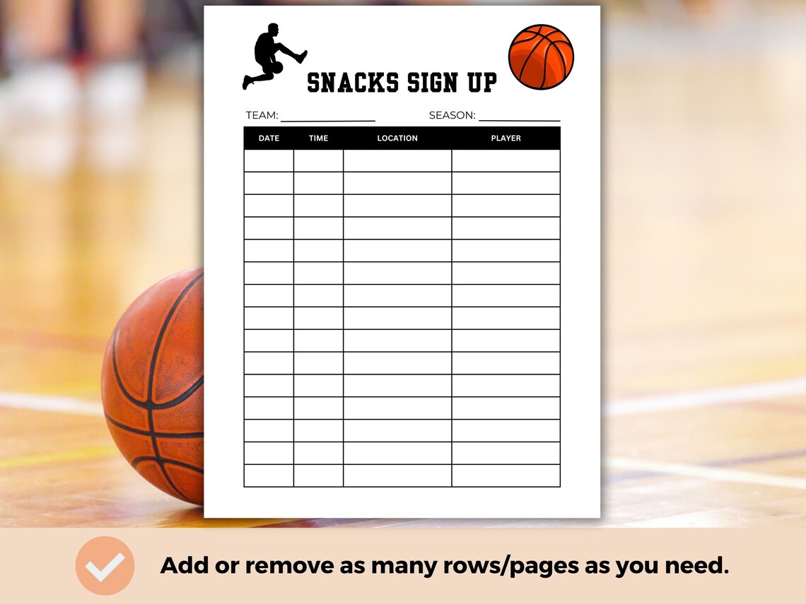 Gameday Snacks Sign up Sheet Snack Sign up Sheet for - Etsy