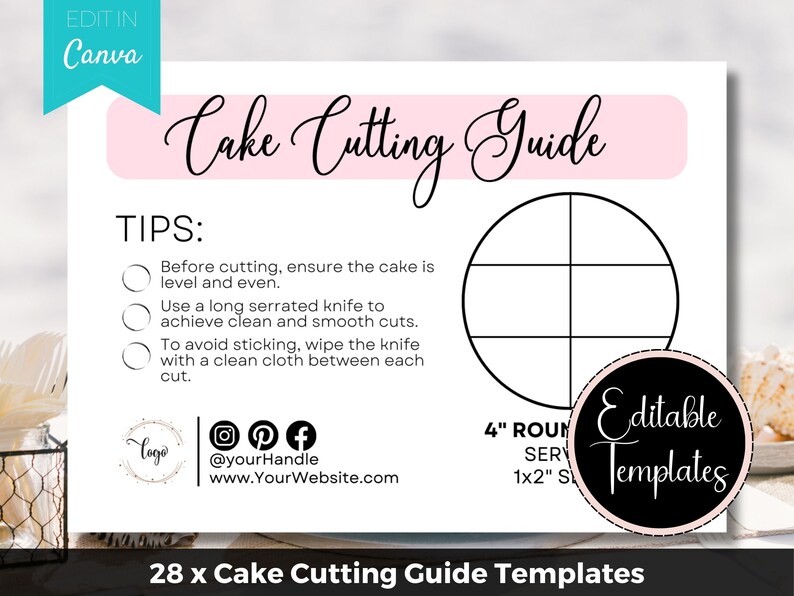 Cake Cutting Guide Bundle, Cake Serving Instructions, Editable Cake ...