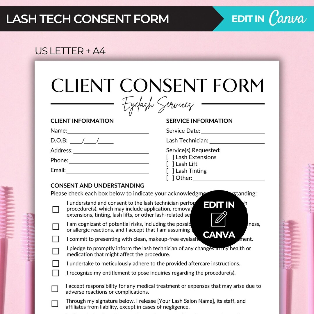 Lash Tech Client Consent Form Template, Lash Tech Documents, Eyelash ...