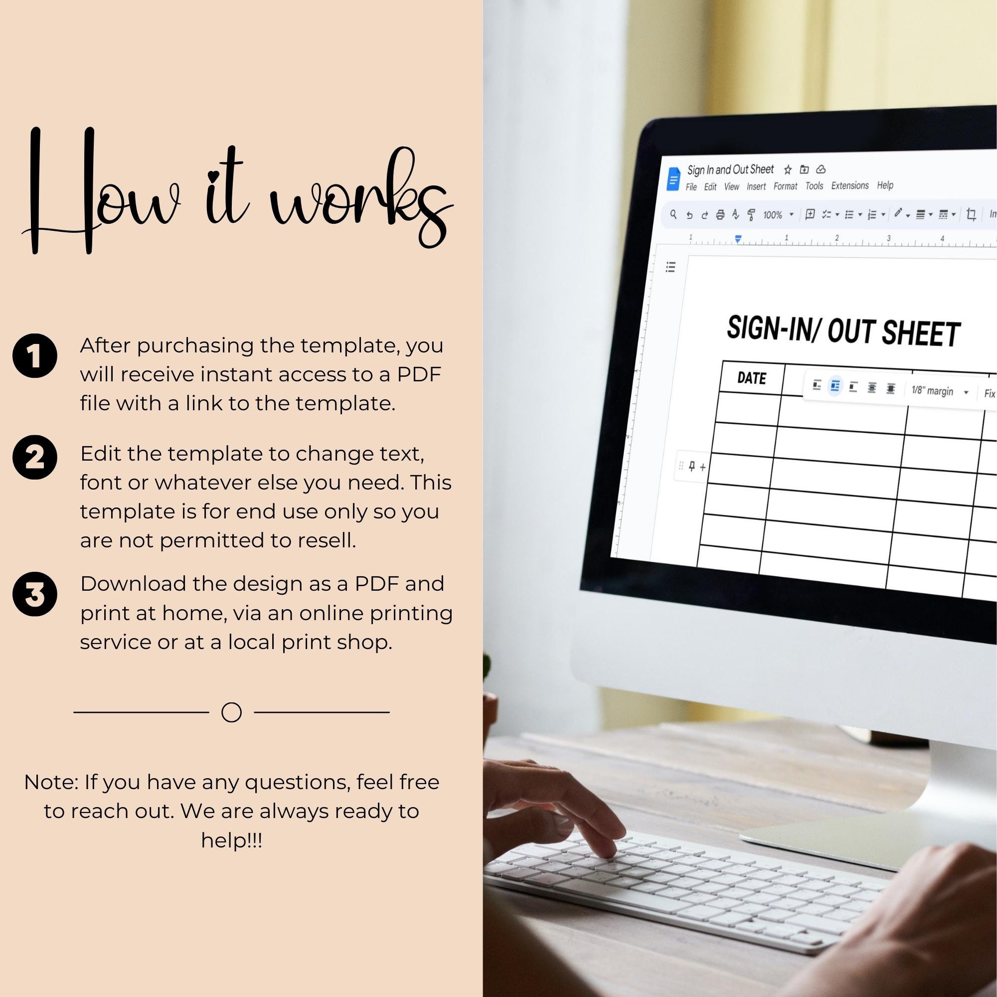 Google Docs Sign in Sheet Template, Sign in Sheet With Time, Printable ...