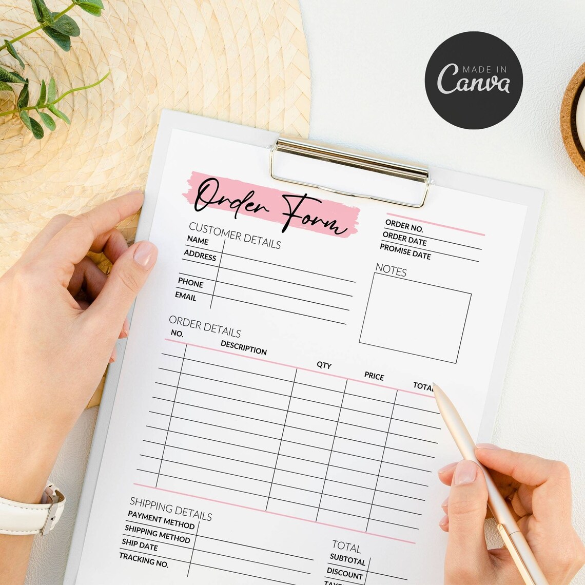 Pink Order Form Template, Custom Order Form Editable Canva Template for ...